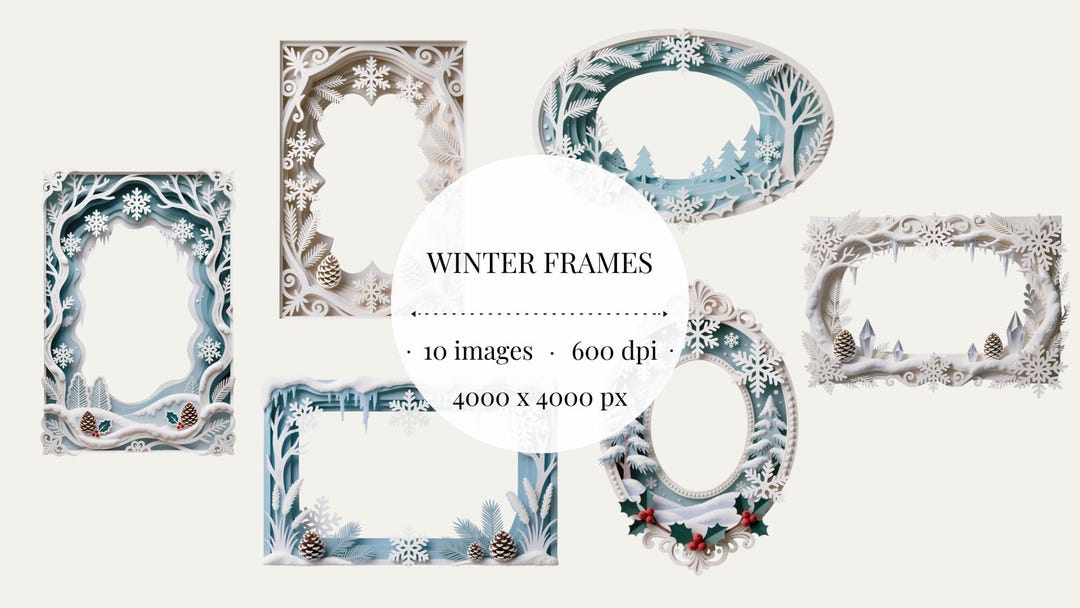 Paper Cut Winter Frames Clipart • Snowflake, Pine Cone (digital ...