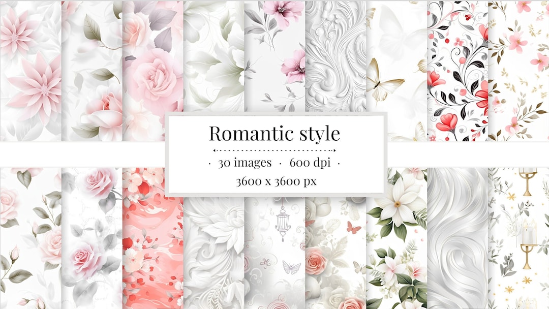 Digital Paper Romantic Floral Pattern Flower Rosa Pattern Butterfly ...