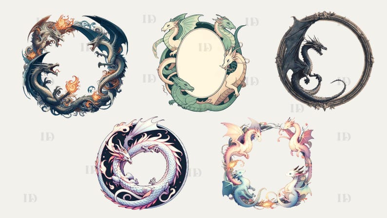 Dragon Clipart Frames, Mythical Frames, Fantasy Art Clipart, Magical ...