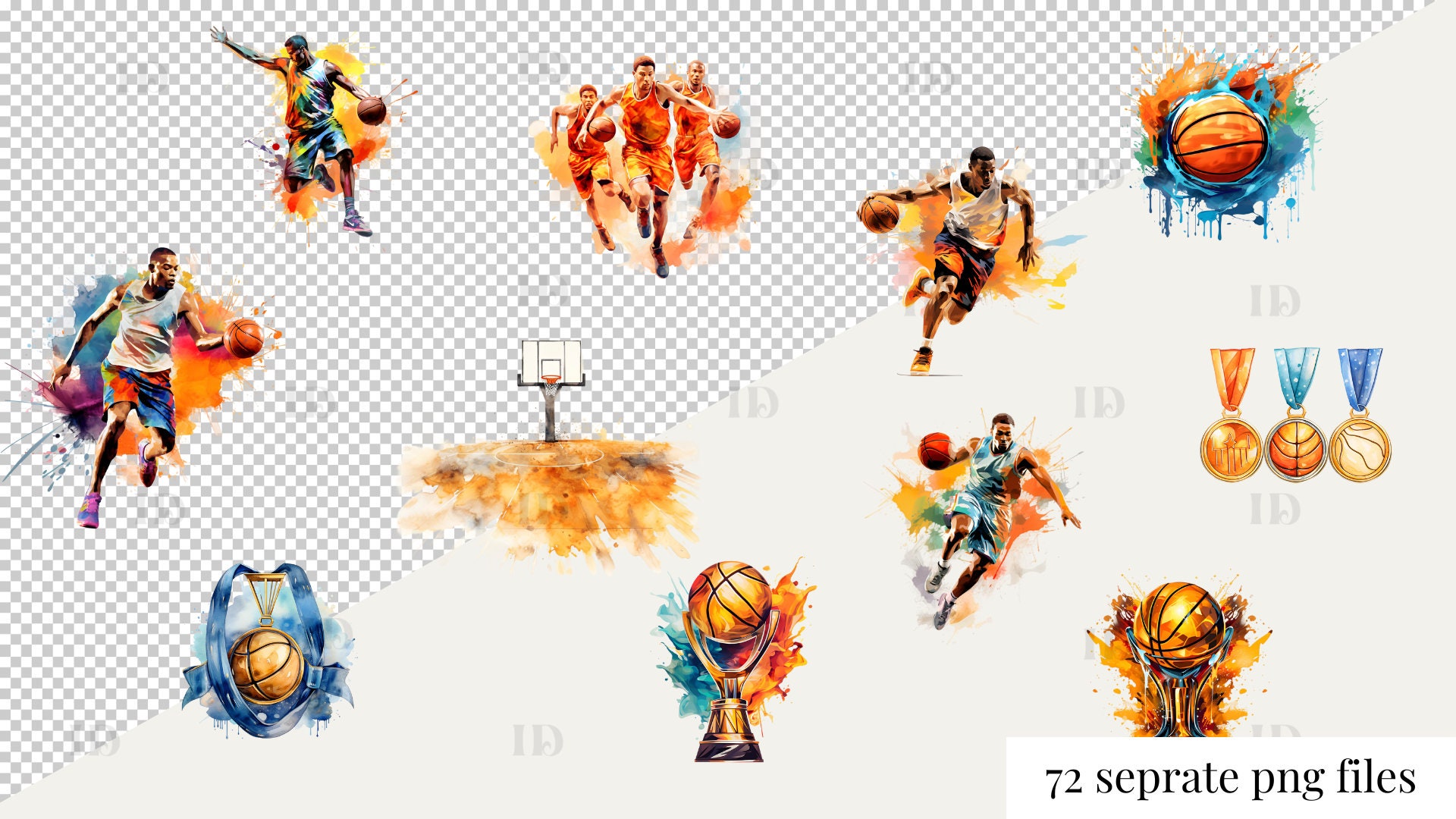 Digital Basketball Clipart Set | 72 Basketball PNG Images | Sports ...