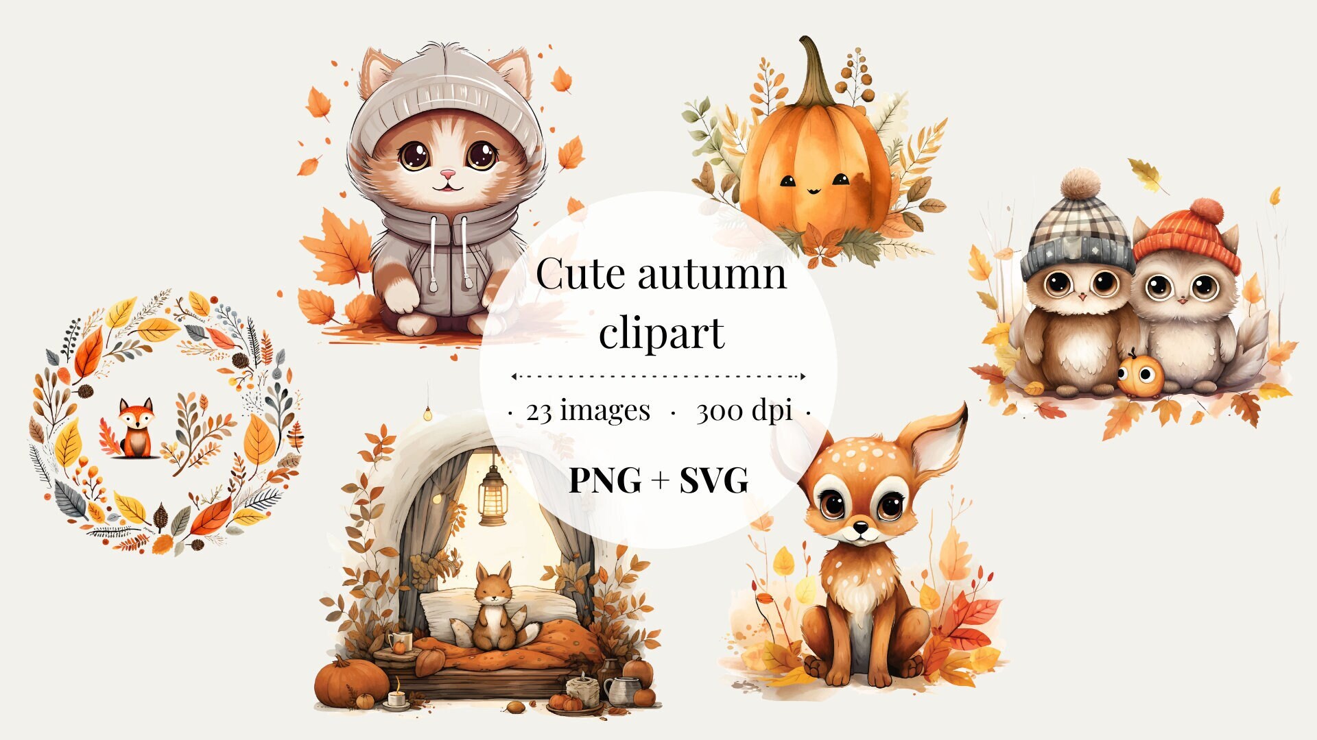 Cute Autumn Clipart Set 23 PNG & SVG Images Animals - Etsy