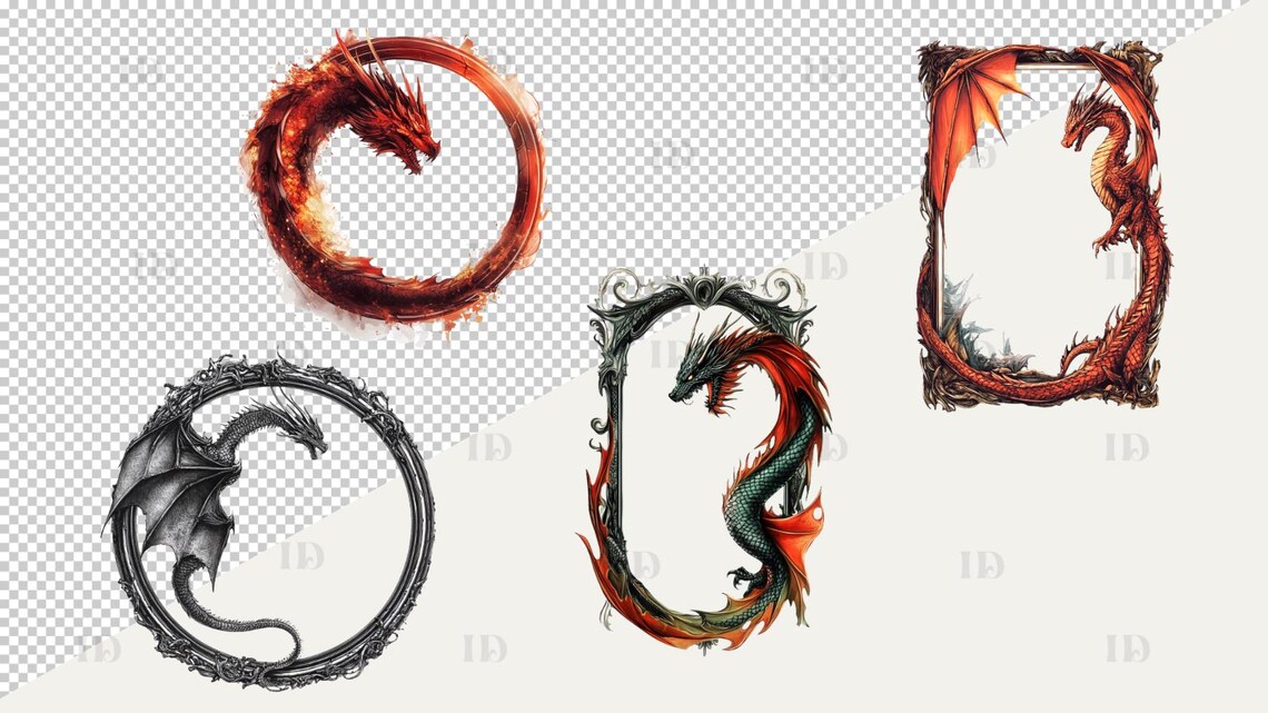 Dragon Clipart Frames, Mythical Frames, Fantasy Art Clipart, Magical ...