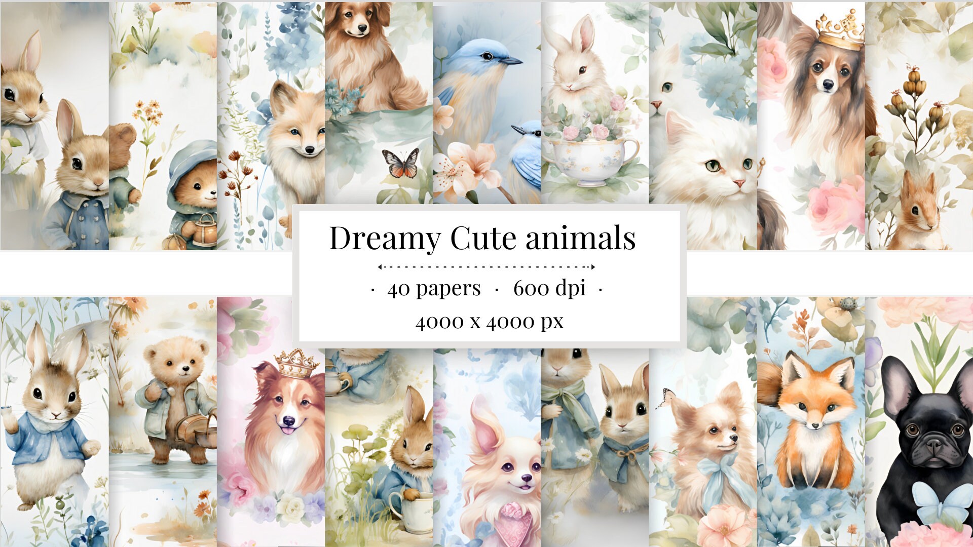 Animal Digital Paper Cute Animal Pattern Dreamy Watercolor Seamless ...
