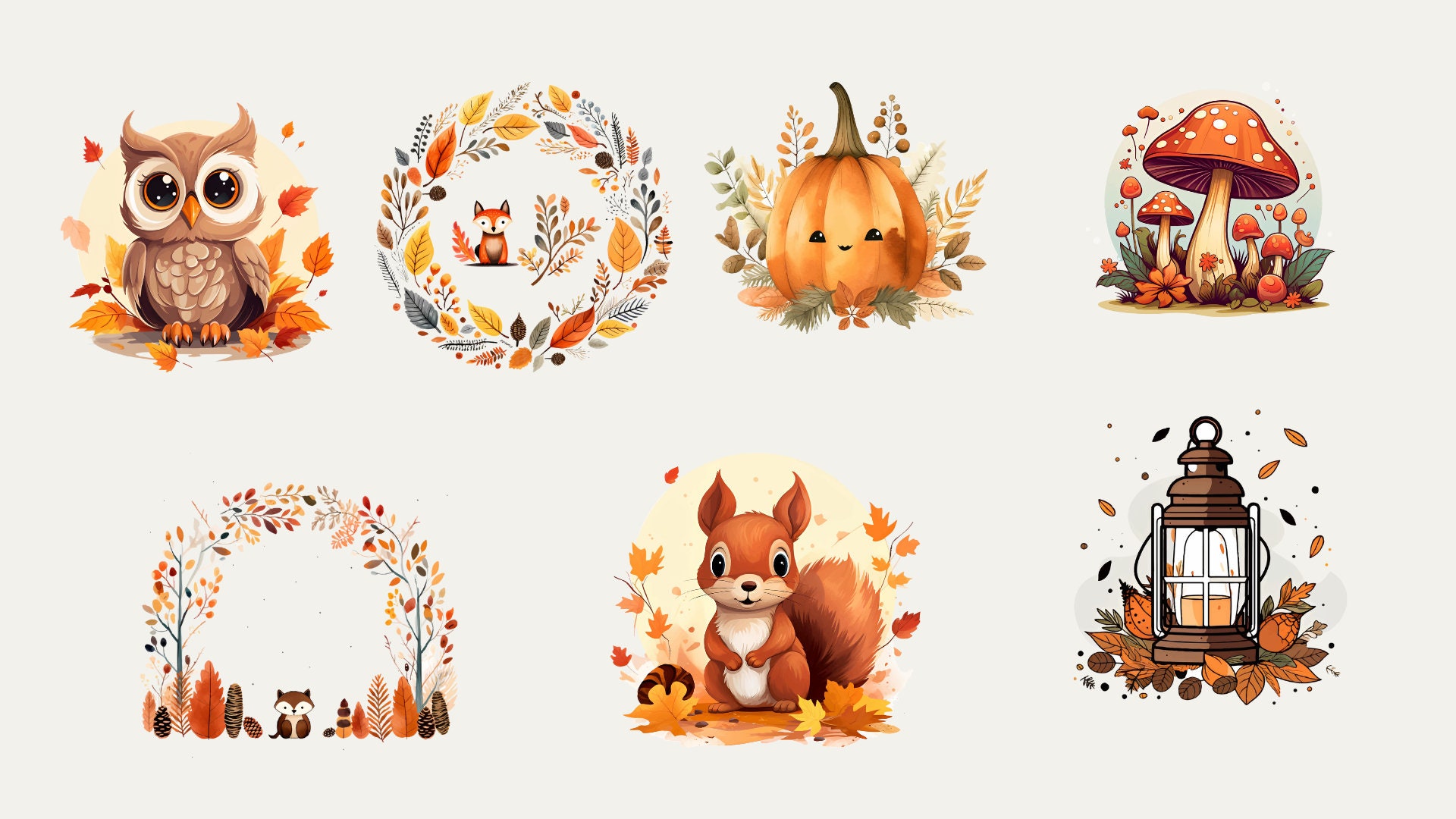 Cute Autumn Clipart Set | 23 PNG & SVG Images | Animals, Pumpkins, Cozy ...