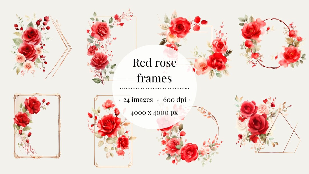 Red Rose Frames Clipart Set 24 Pngs Clipart Frames Set Floral Clipart ...