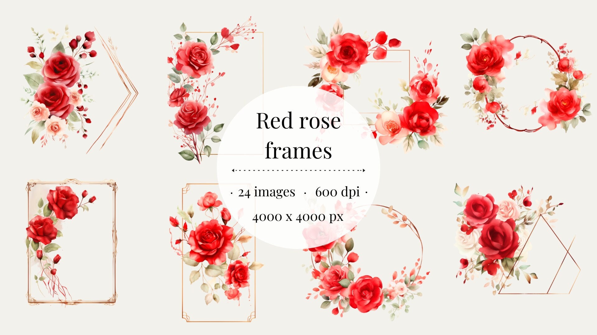 Red Rose Frames Clipart Set 24 Pngs Clipart Frames Set Floral Clipart ...
