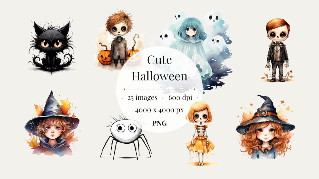 Cute Halloween Clipart Set | Ghosts, Skeletons, Pumpkin, Black Cats ...