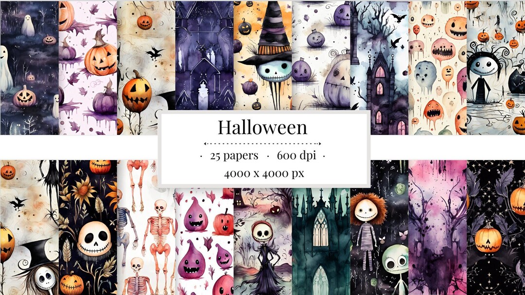 Spooky Halloween Digital Paper Set | Gothic Pumpkins, Skeletons ...