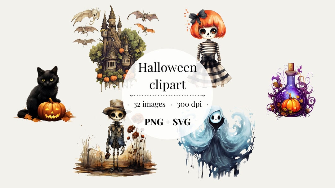 Halloween Clipart Set | 32 PNG & SVG Images | Ghosts, Skeletons ...