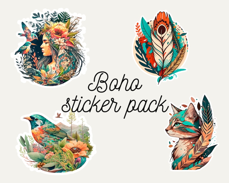 Boho Digital Sticker Pack, Bohemian PNG Clipart - Etsy
