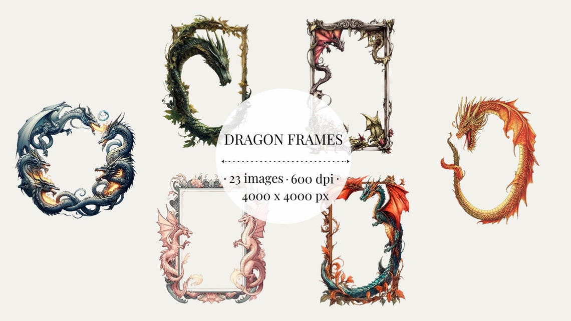 Dragon Clipart Frames, Mythical Frames, Fantasy Art Clipart, Magical ...