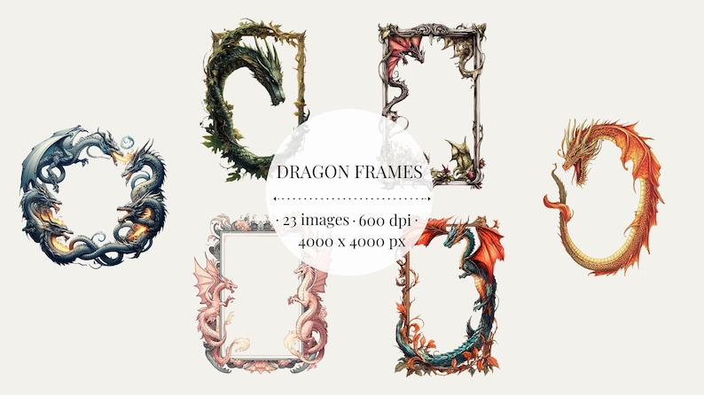 Dragon Clipart Frames, Mythical Frames, Fantasy Art Clipart, Magical ...