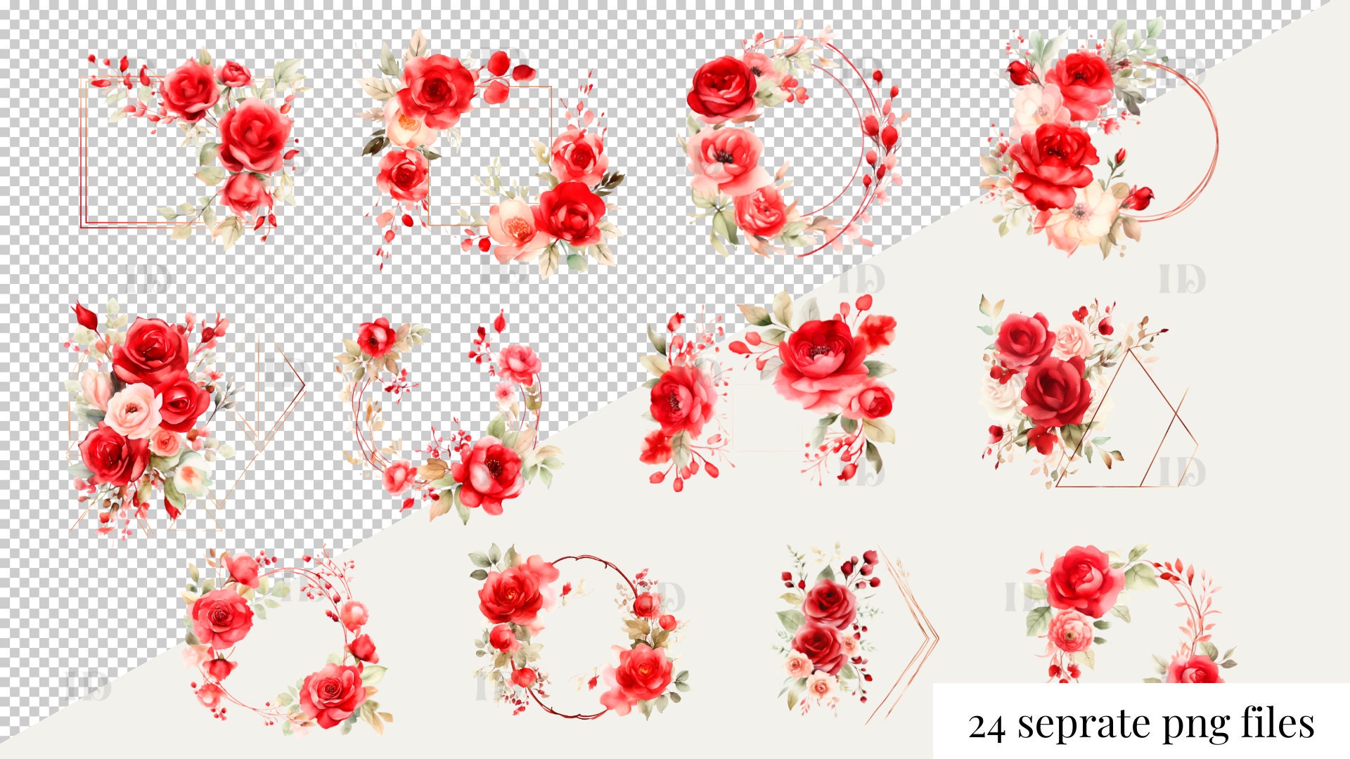 Red Rose Frames Clipart Set 24 Pngs Clipart Frames Set Floral Clipart ...