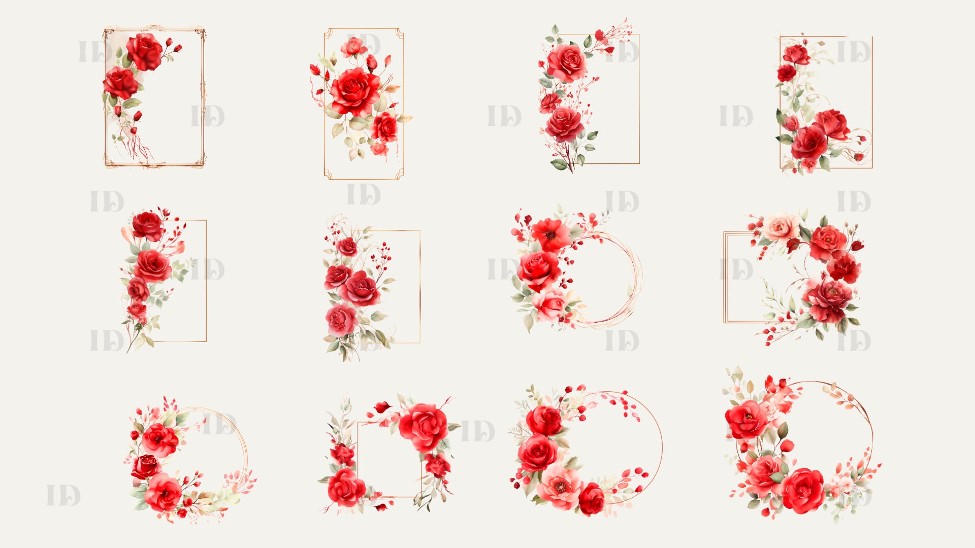 Red Rose Frames Clipart Set 24 Pngs Clipart Frames Set Floral Clipart ...