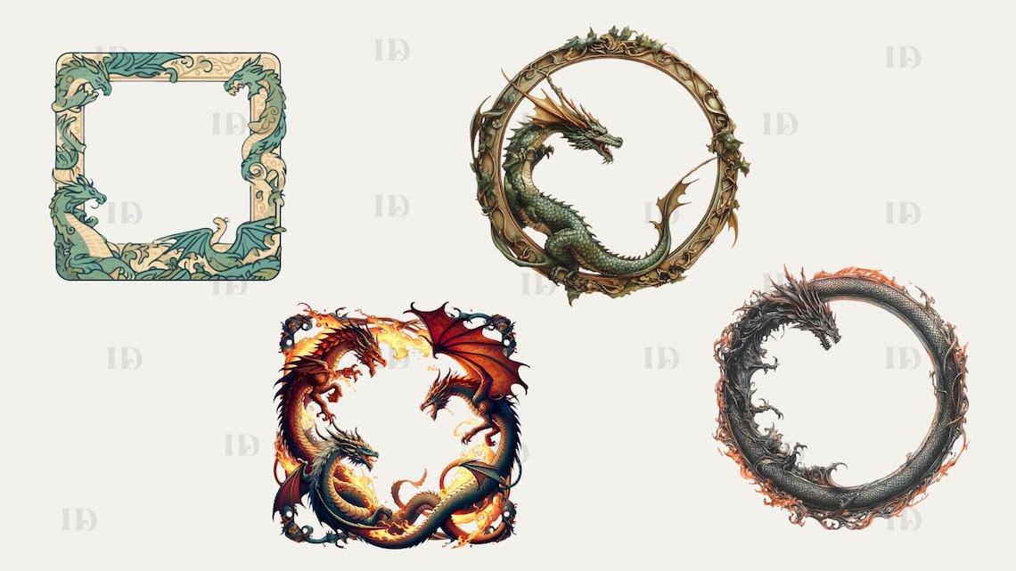 Dragon Clipart Frames, Mythical Frames, Fantasy Art Clipart, Magical ...