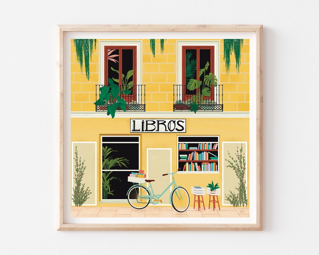 Madrid Poster, Spain Wall Art, Bookshop Art Print, Stacked Books Decor ...