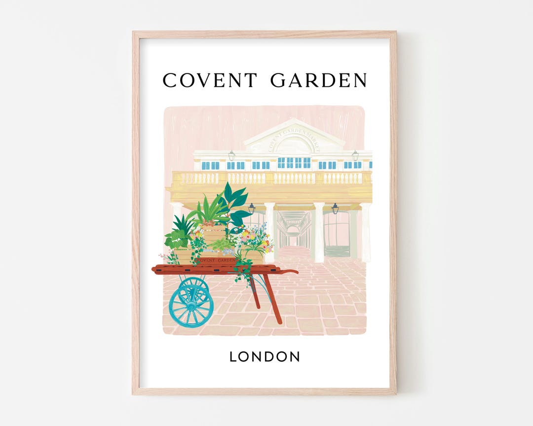 Covent Garden Flower Cart Illustration: London Landmark Market Scene ...