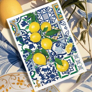 Lemons Poster, Lemon Art Print, Lemon Wall Art, Lemons and Tiles Art ...