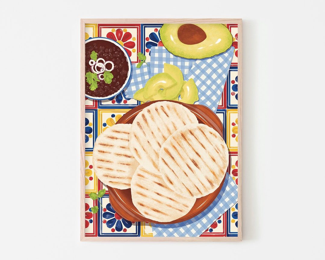 Arepas Avocado and Black Beans Poster, Venezuelan and Colombian Food ...