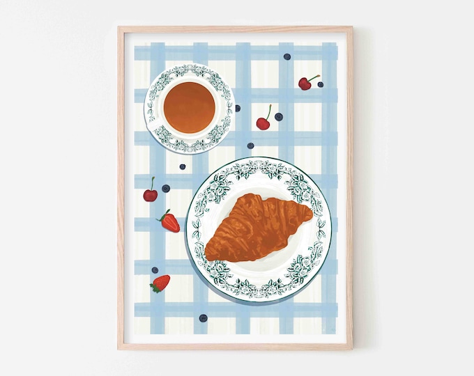 Le Croissant Print Food Art, Bakery Art, Croissant Art, French Art ...