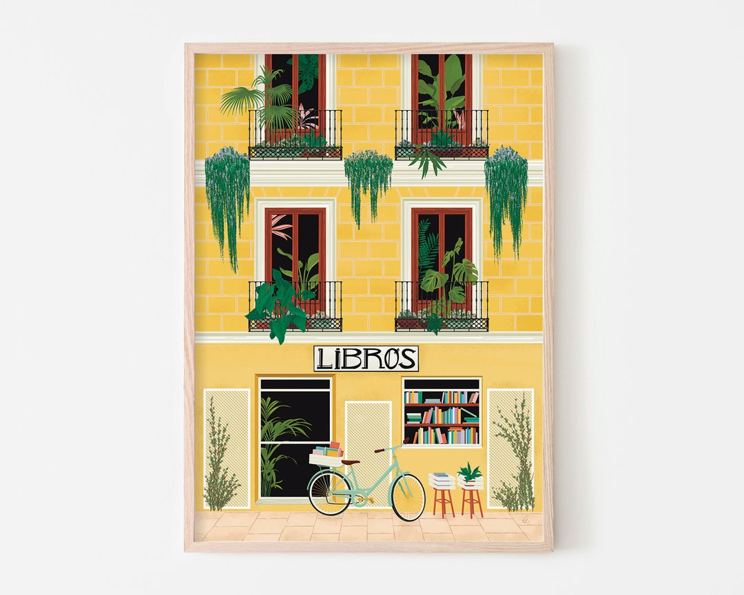 Madrid Poster, Spain Wall Art, Bookshop Art Print, Stacked Books Decor ...