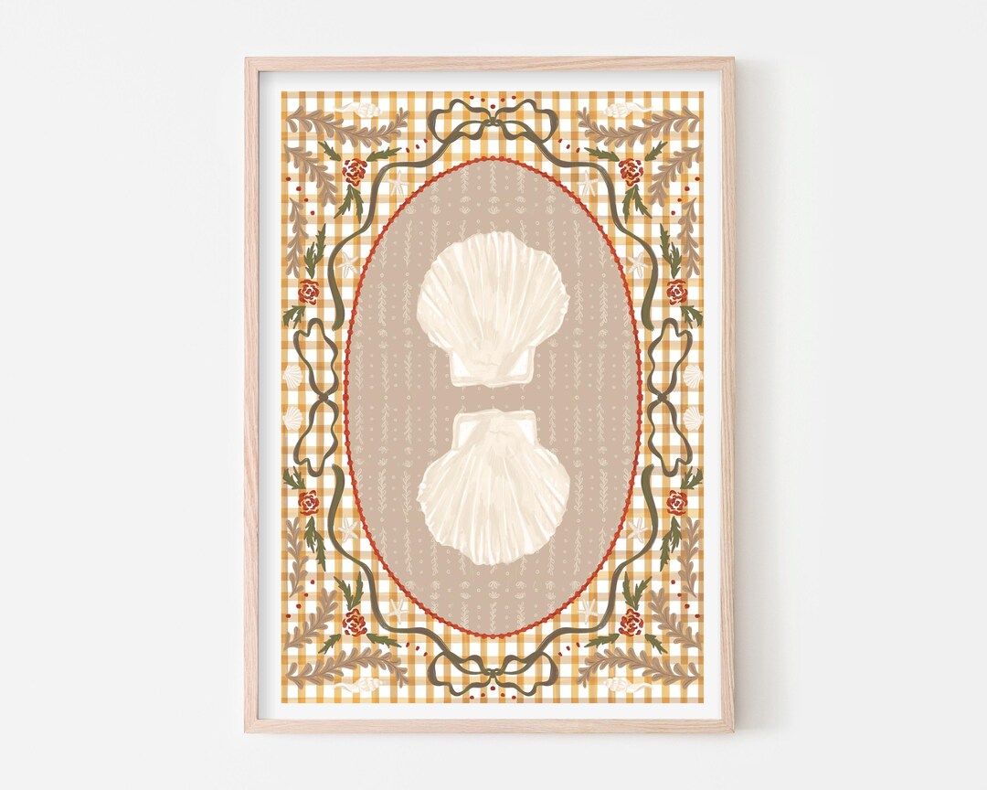 Vintage Shells Art Print, Shellfish Classic Poster for Kitchen, Coastal ...