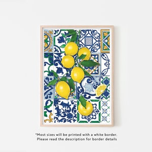 Lemons Poster, Lemon Art Print, Lemon Wall Art, Lemons and Tiles Art ...