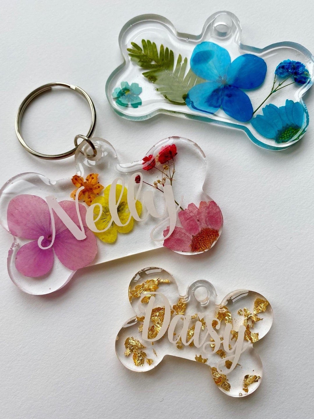 Dog Tag / Personalised Dog Tag / Resin Tag / Floral Dog Tag / Floral ...