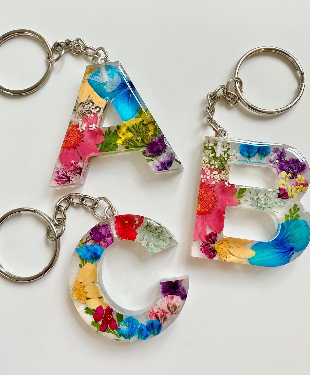 Floral Initial Keyring/ Flower Keyring/flower Letter/floral Letter ...