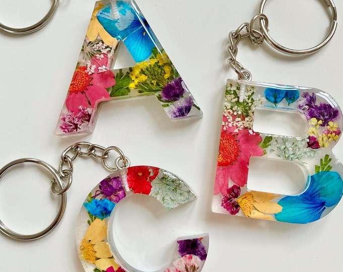 Floral Initial Keyring/ Flower Keyring/flower Letter/floral Letter ...