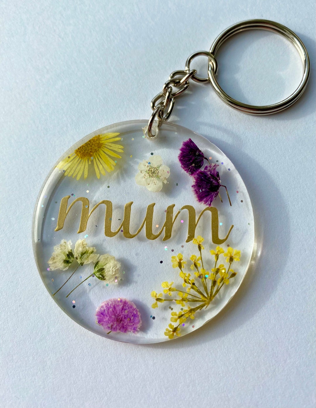 Personalised Floral Keyring / Acrylic Keychain / Resin Keyring / Dried ...
