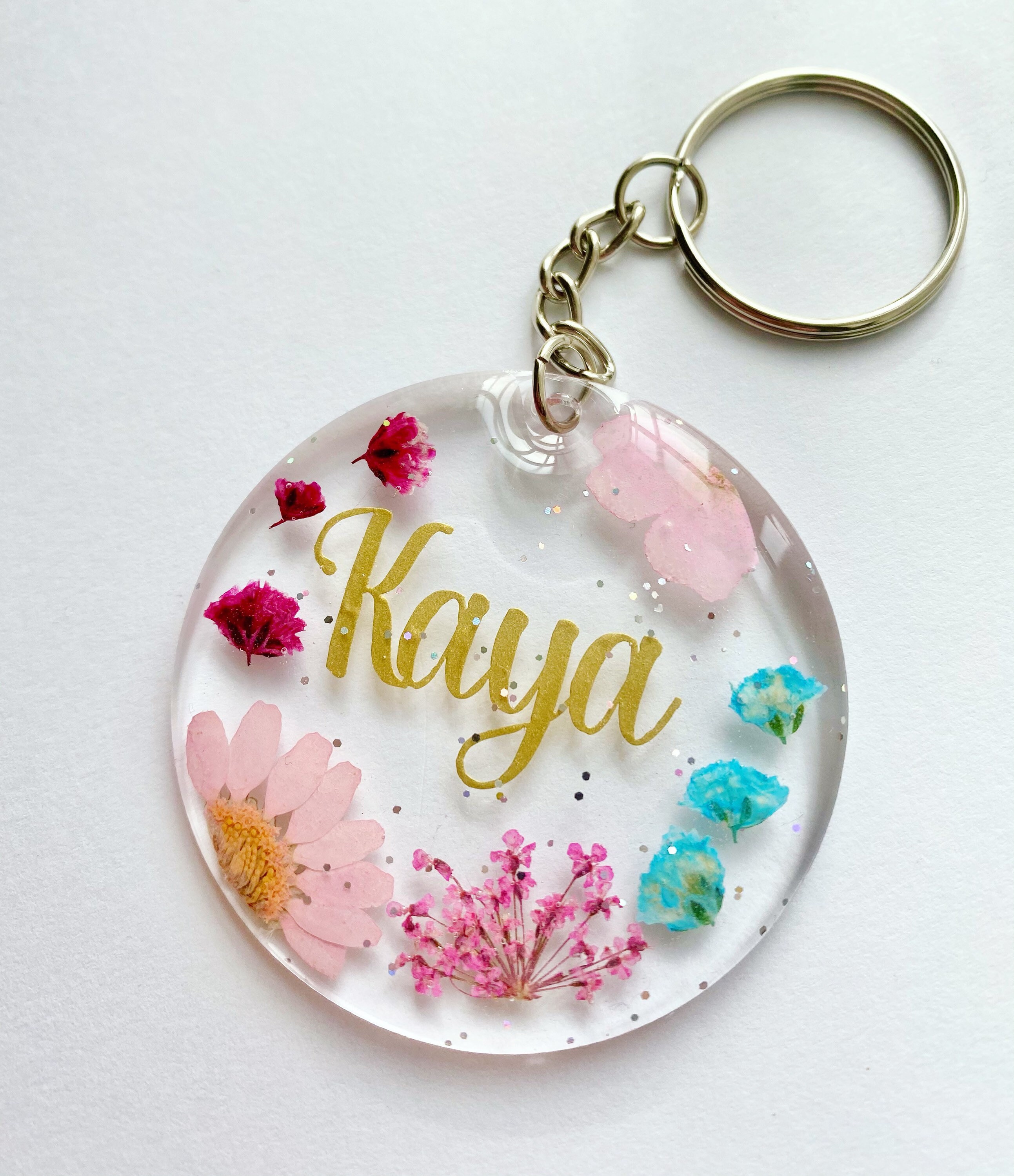 Personalised Floral Keyring / Acrylic Keychain / Resin Keyring | Etsy UK