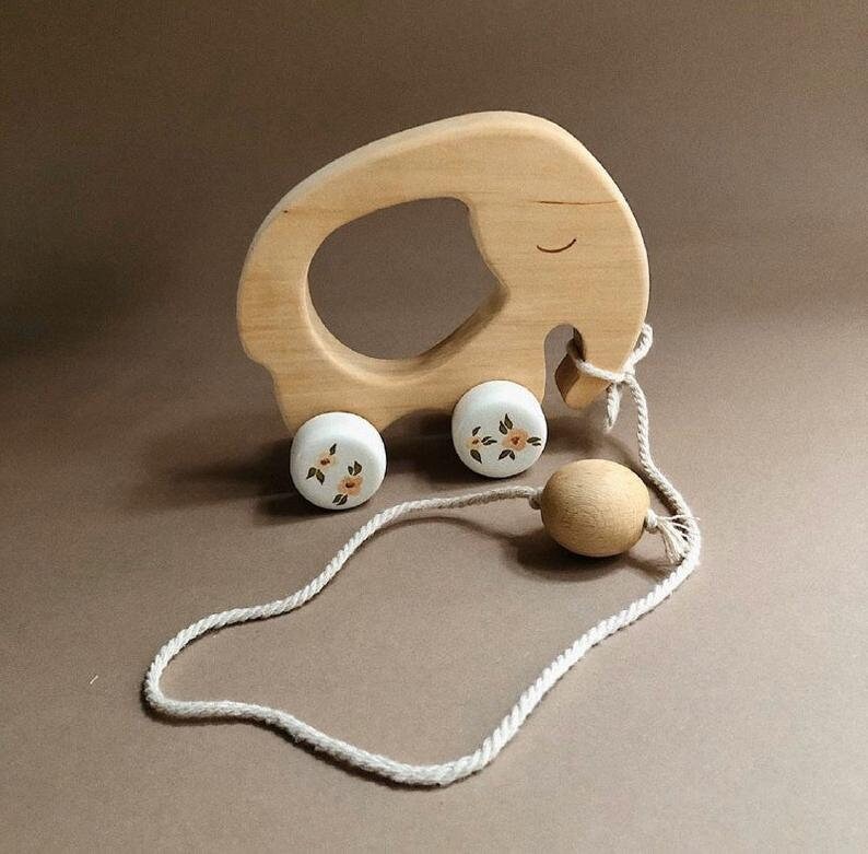 Wooden Pull Toy Elephant Handmade Wooden toy Provence Style | Etsy