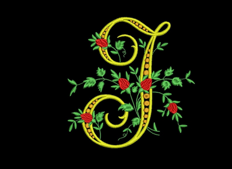 Letter J embroidery Fancy Vine Monogram Embroidery J | Etsy