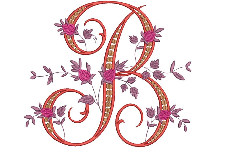 Letter B embroidery Fancy Vine Monogram Embroidery B | Etsy