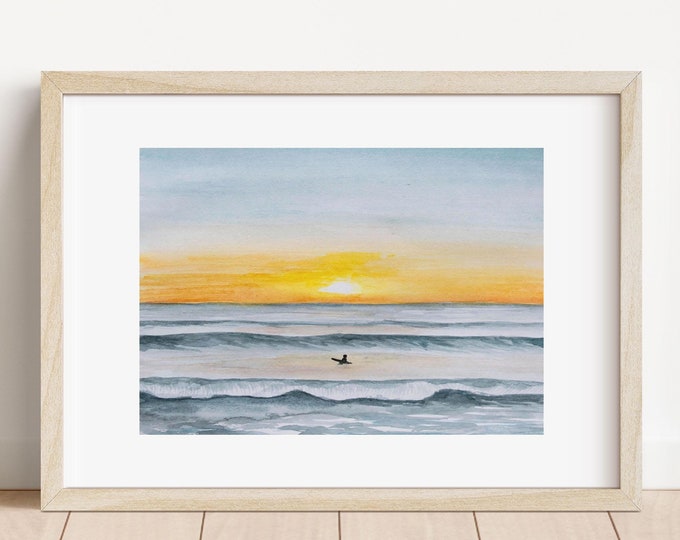 Sunset Print, Sunset Art, Ocean Art, Ocean Print, Surf Print, A5 - Etsy UK