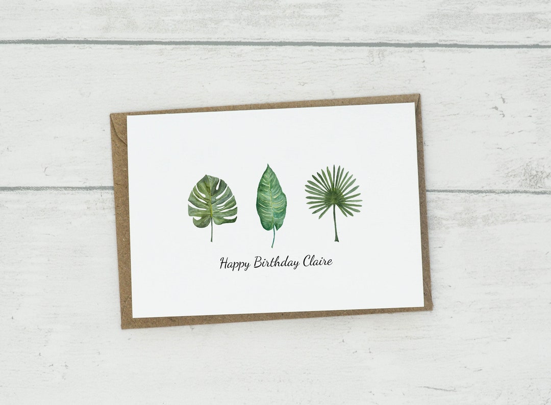 Tropical Birthday Card, Birthday Card, Greetings Card, Tropical Leaves ...