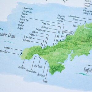Cornwall Surf Map, Surfing Gifts, Cornish Map, Cornwall Surf Art, High ...