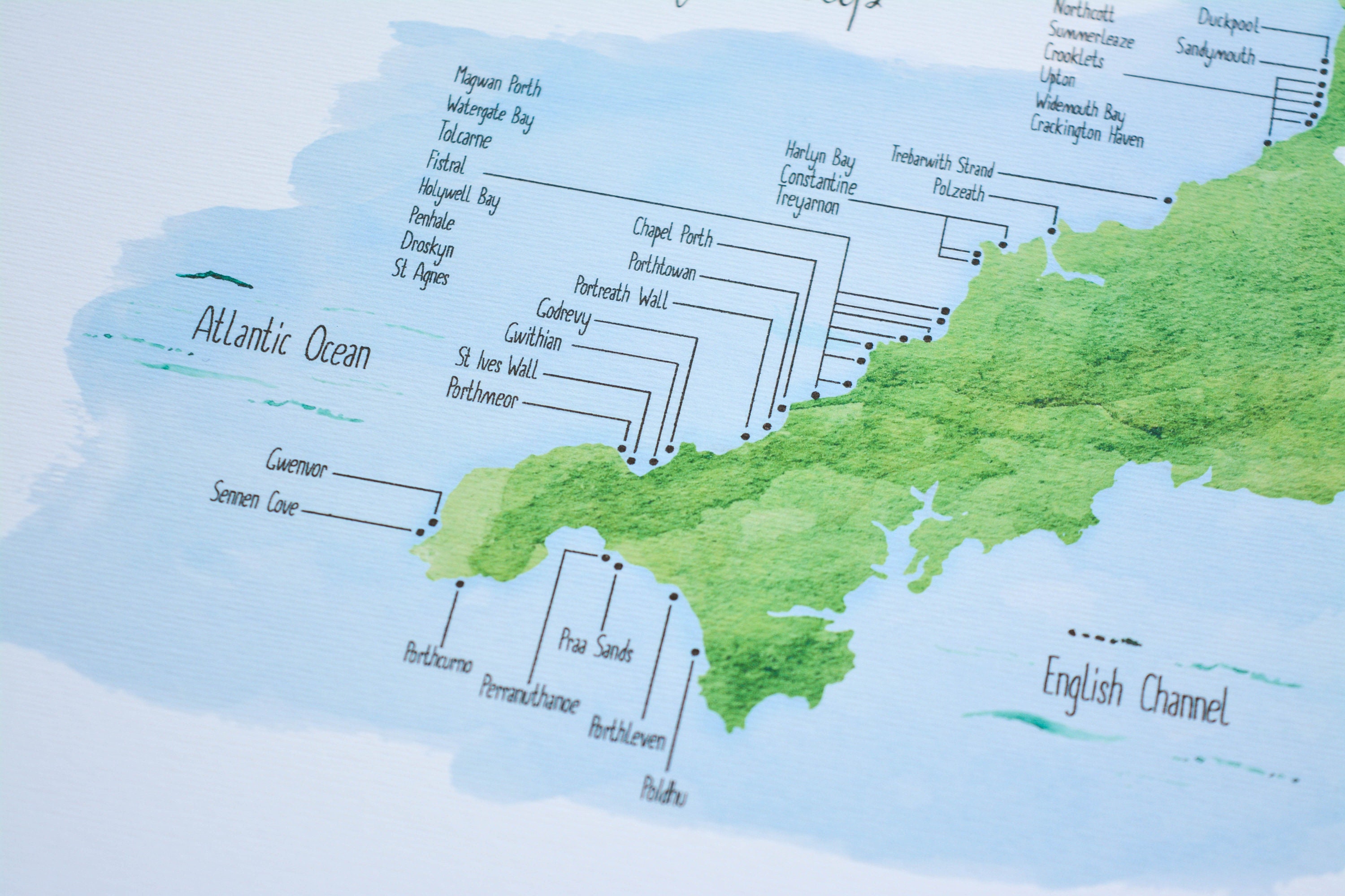 Cornwall Surf Map, Surfing Gifts, Cornish Map, Cornwall Surf Art, High ...