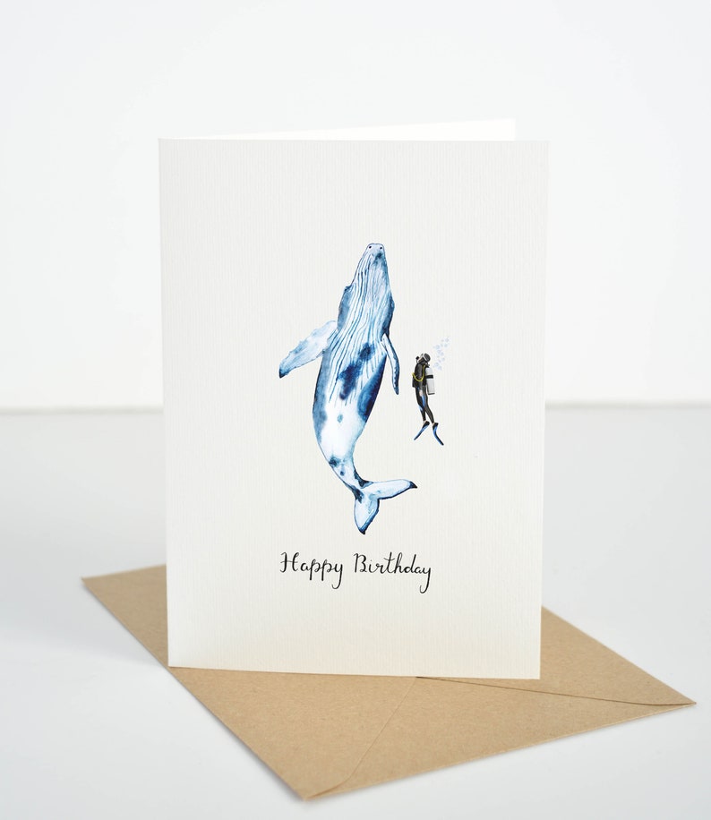 Whale Card Diving Card Scuba Diving Card Ocean Card A6 | Etsy