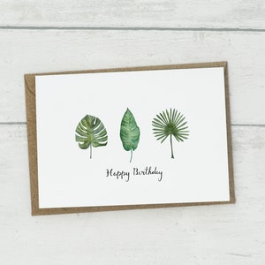 Tropical Birthday Card, Birthday Card, Greetings Card, Tropical Leaves ...