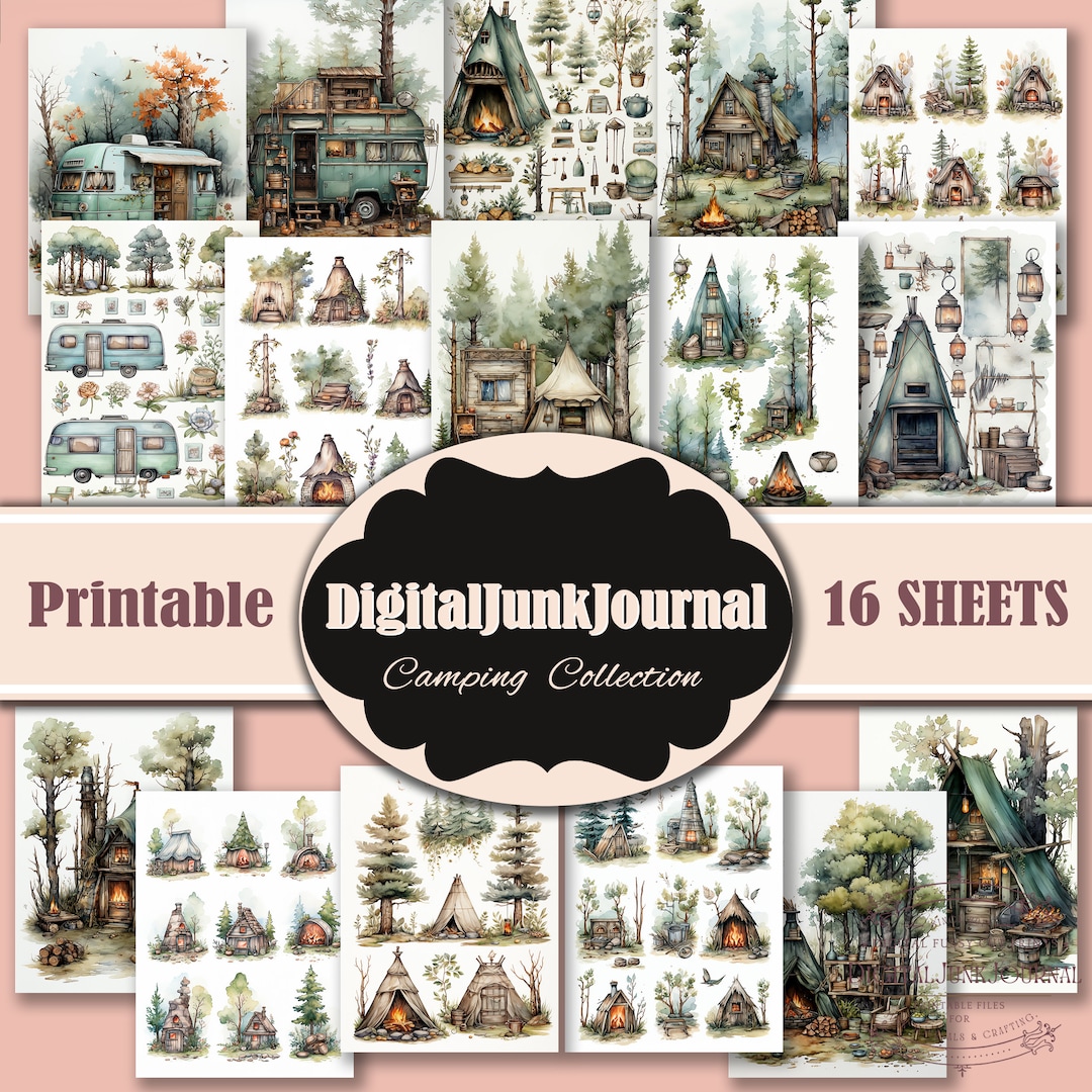 Junk Journal, Camper Camping Collection Kit, Vacation, Tent, Road Trip ...