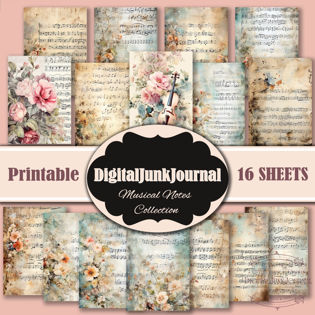 Junk Journal, Musical Notes Collection Kit, Violin, Sheet Music ...