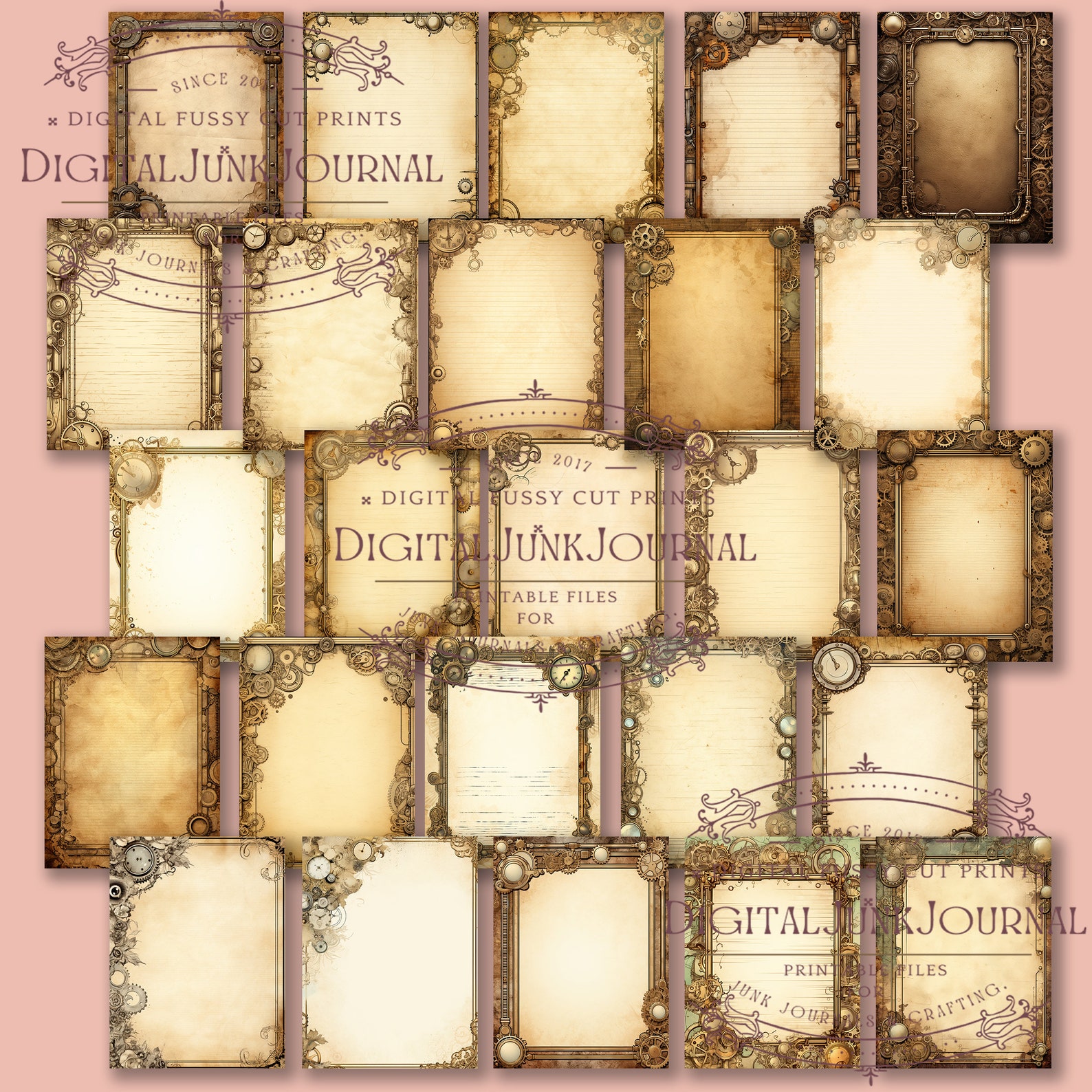 Steampunk Junk Journal Sheets, Digital Industrial Paper, Victorian ...