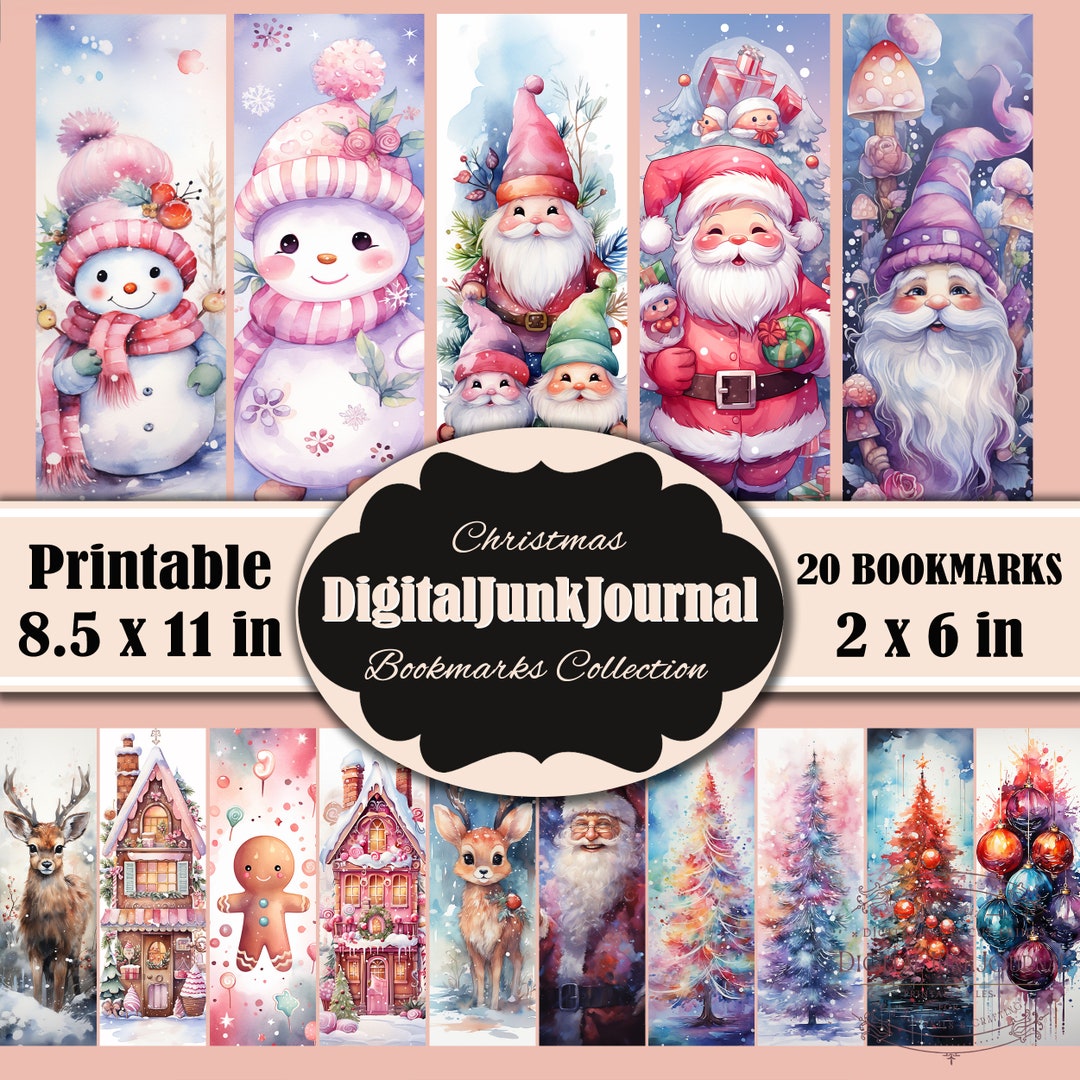 Christmas Printable Bookmarks, Digital Download Bookmark Set, Bookmark ...