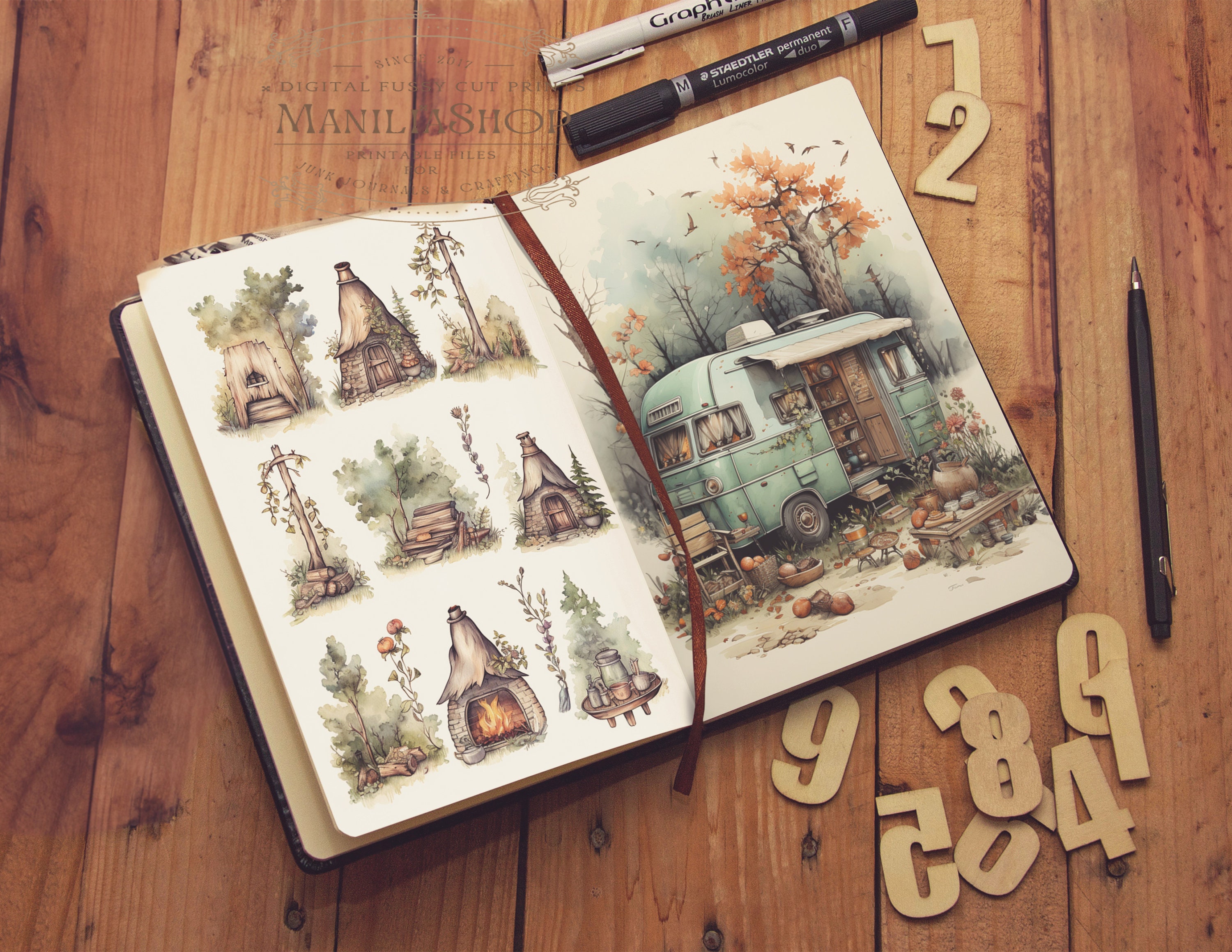 Junk Journal, Camper Camping Collection Kit, Vacation, Tent, Road Trip ...
