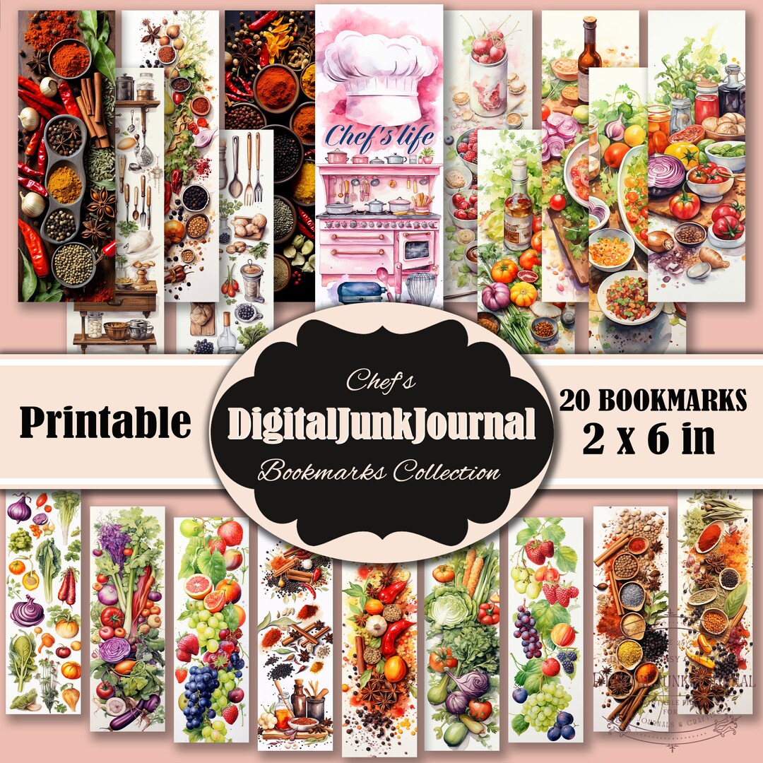 Chef's Life Printable Bookmarks Recipe Book Bookmark Set, Bookmark ...