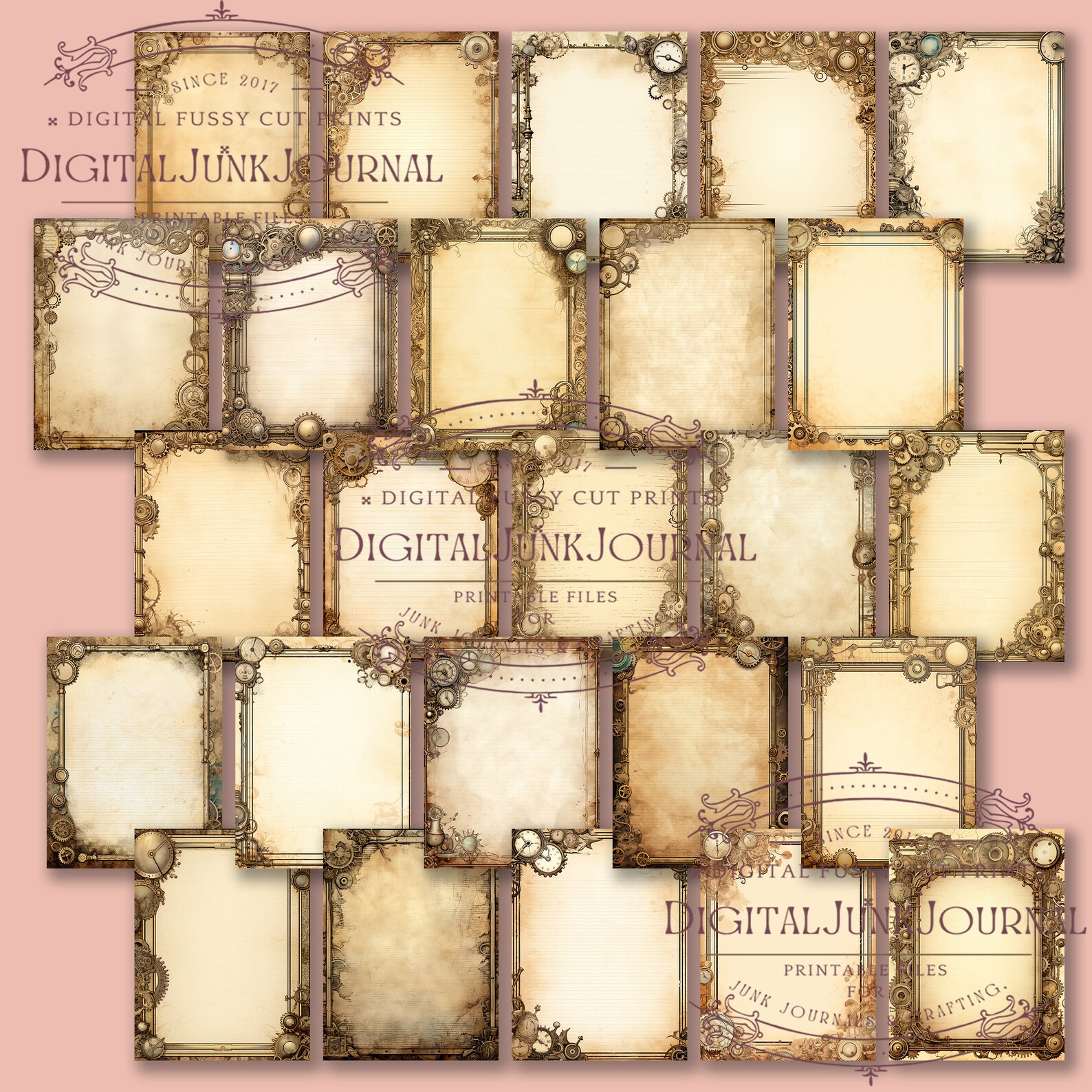 Steampunk Junk Journal Sheets, Digital Industrial Paper, Victorian ...