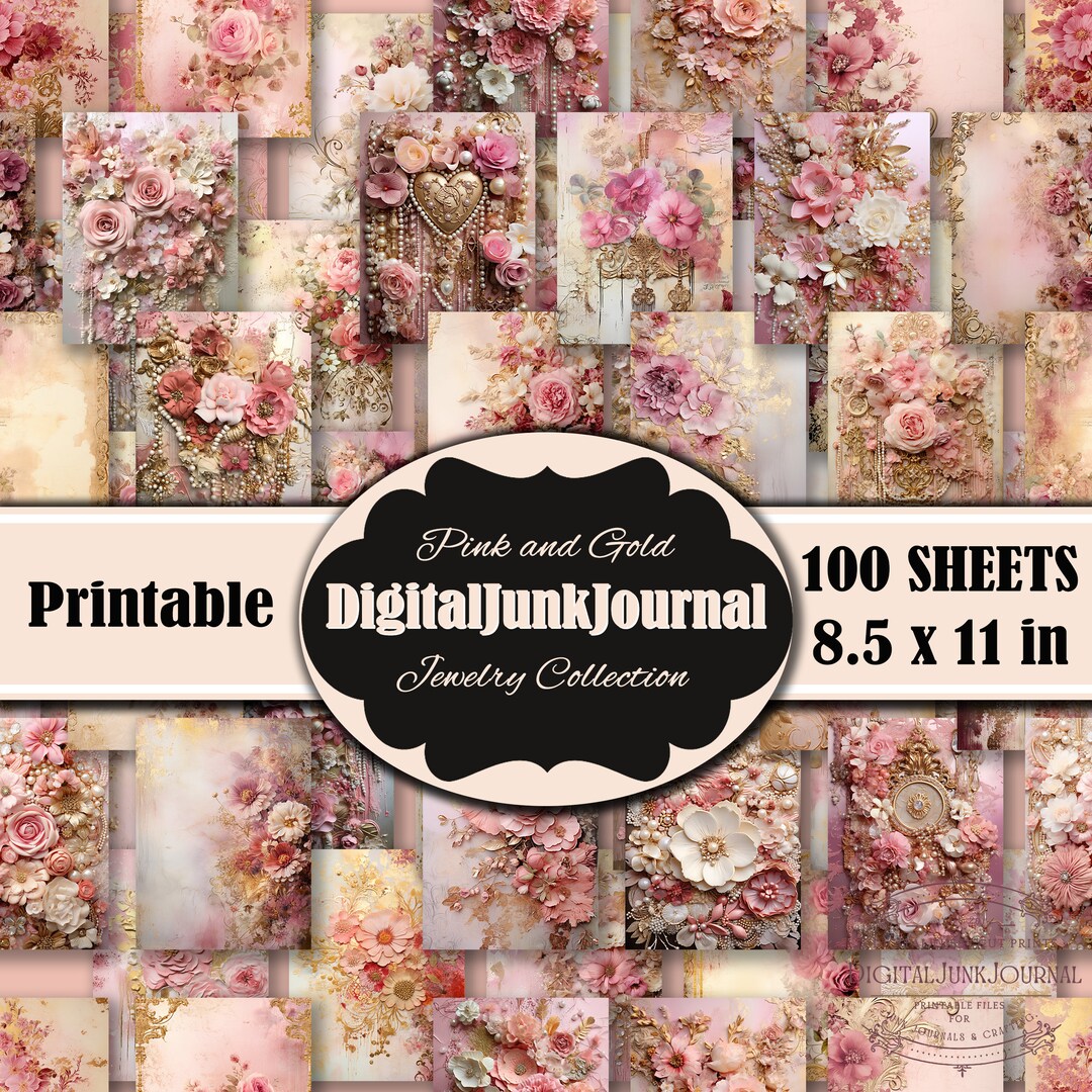 Big Bundle, Pink Junk Journal Paper, Digital Download, Glamour, Jewelry ...