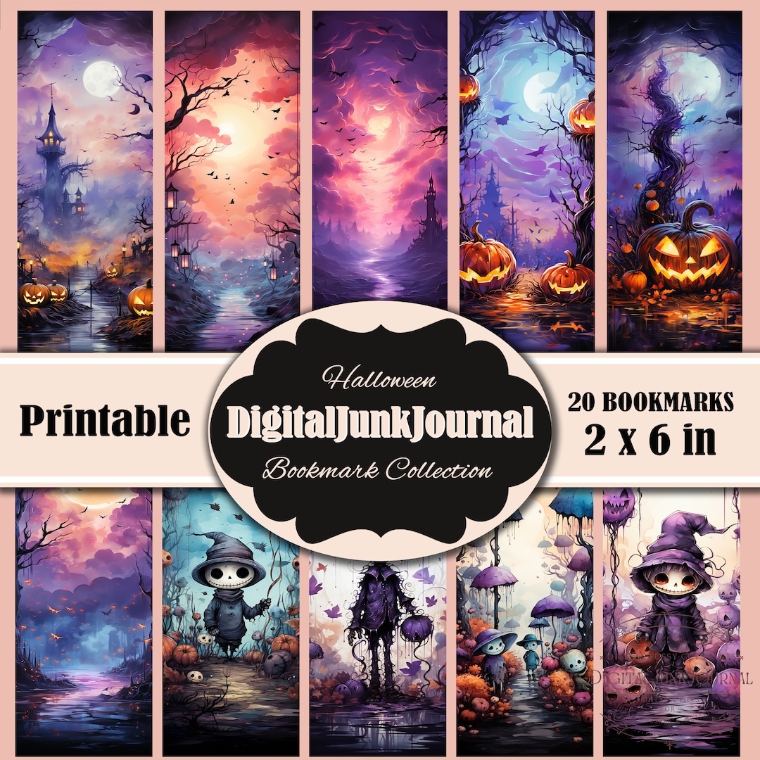 Cute Halloween Printable Bookmarks, Digital Download JPG Bookmark Set ...